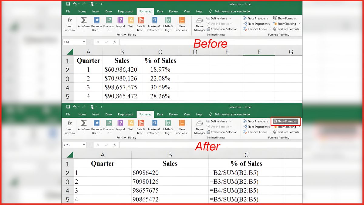 Cách hiện tất cả các công thức trong Excel chi tiết từ A–Z